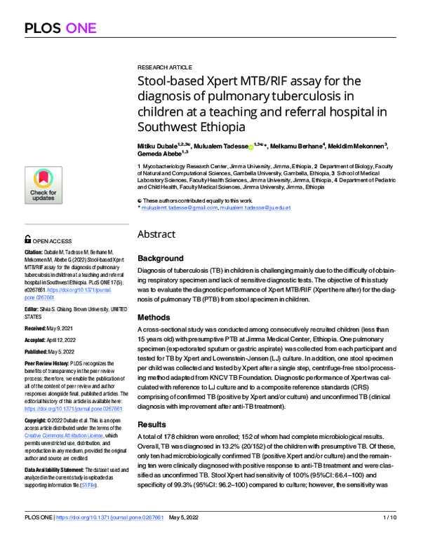 (PDF) Stool-based Xpert MTB/RIF assay for the diagnosis of pulmonary ...