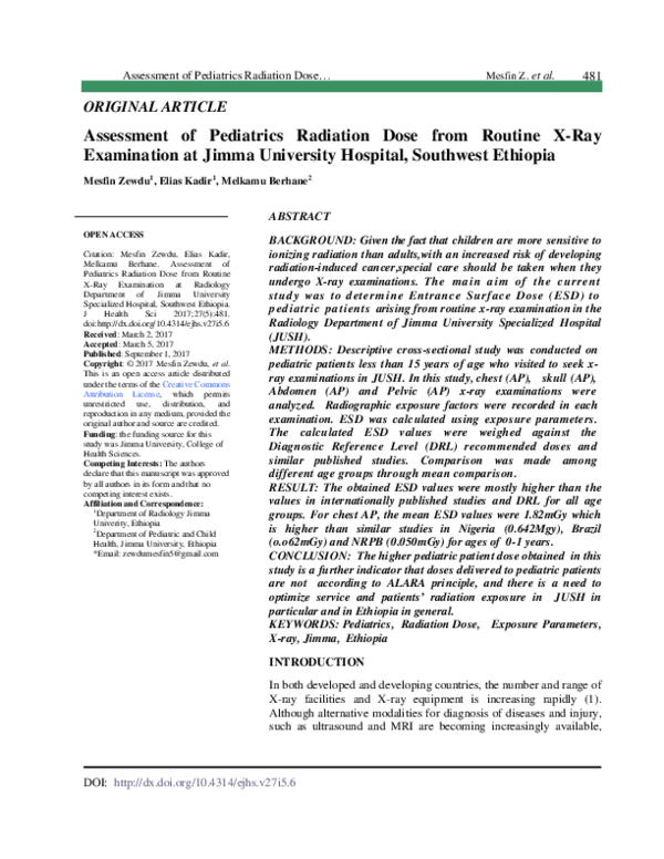 (PDF) Assessment of pediatrics radiation dose from routine x-ray ...