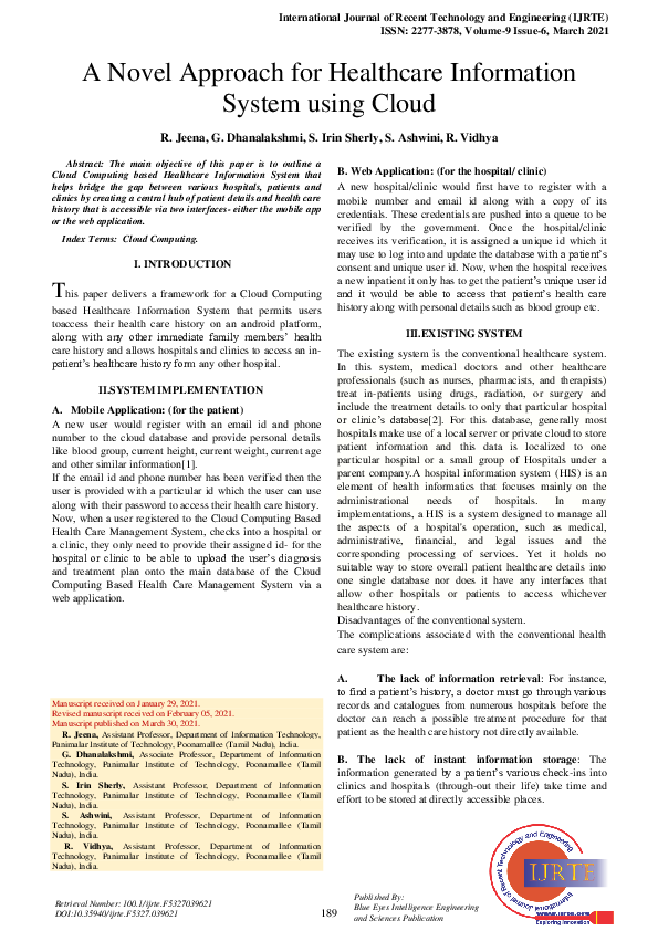 (PDF) A Novel Approach for Healthcare Information System using Cloud