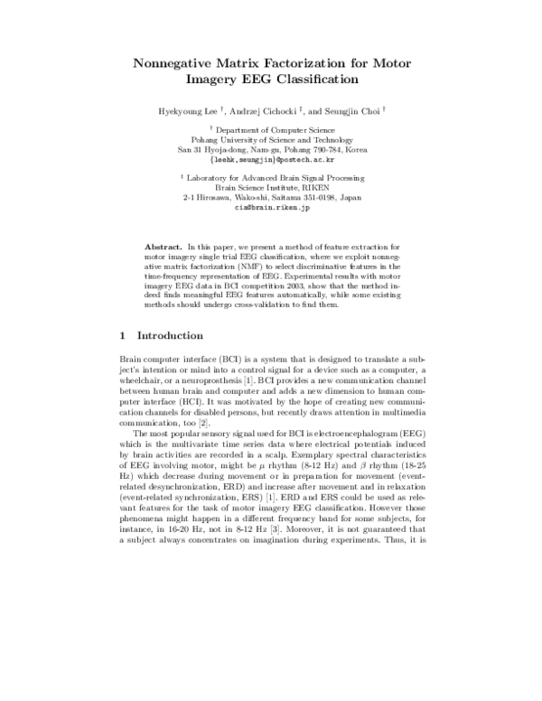 Pdf Nonnegative Matrix Factorization For Motor Imagery Eeg Classification 5671