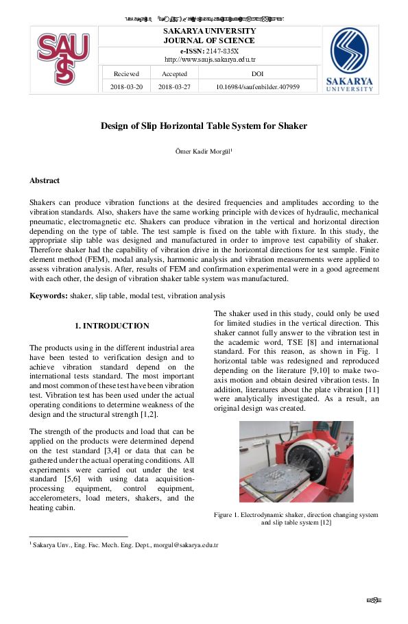 (PDF) Design of Slipe Horizontal Table System for Shaker | Ömer K ...
