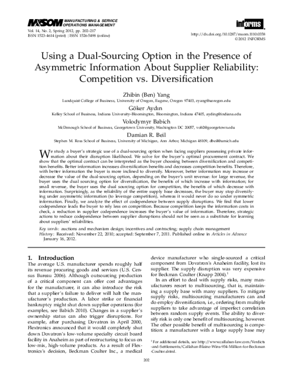 (PDF) Using a Dual-Sourcing Option in the Presence of Asymmetric ...