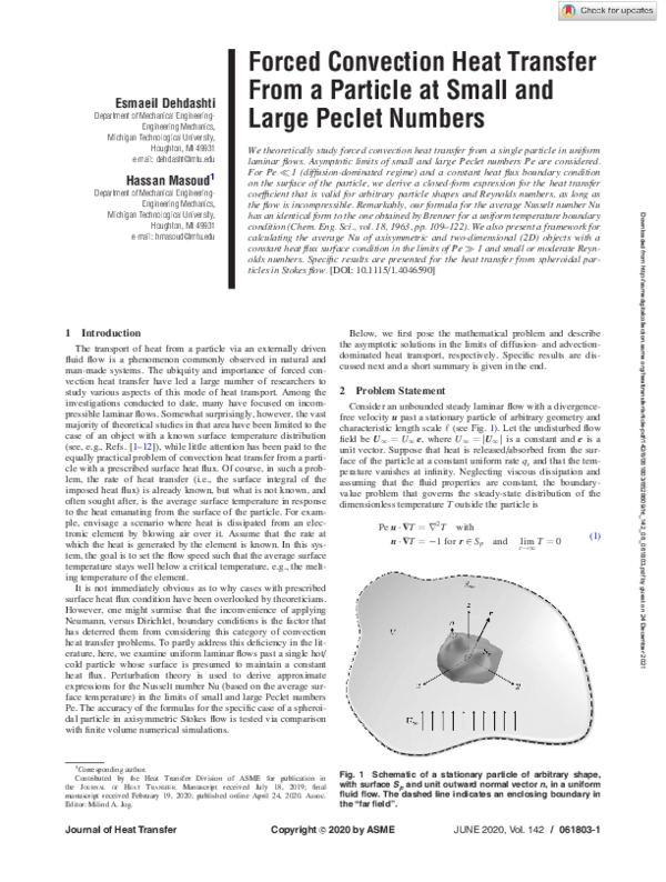(PDF) Forced Convection Heat Transfer From a Particle at Small and Large Peclet Numbers
