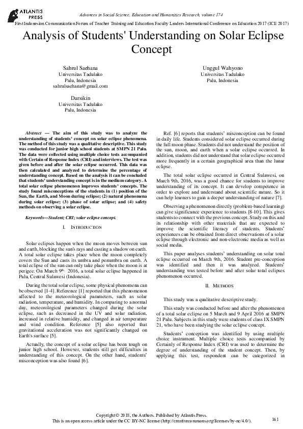 (PDF) Analysis of Students' Understanding on Solar Eclipse Concept