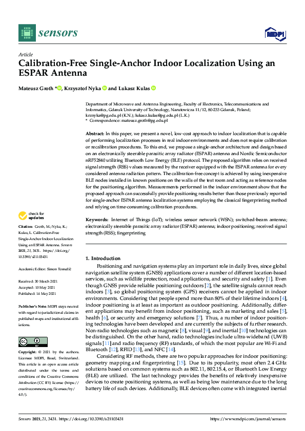 (PDF) Calibration-Free Single-Anchor Indoor Localization Using an ESPAR ...