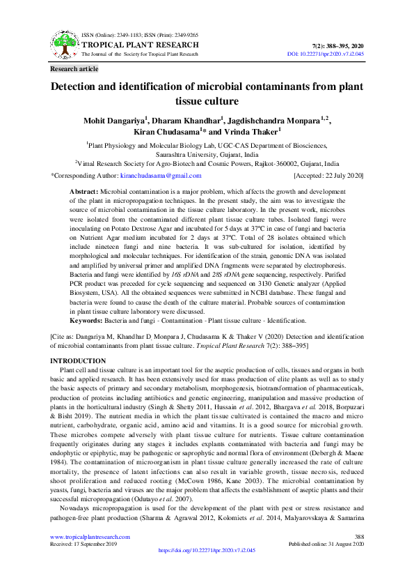 (PDF) Detection and identification of microbial contaminants from plant ...