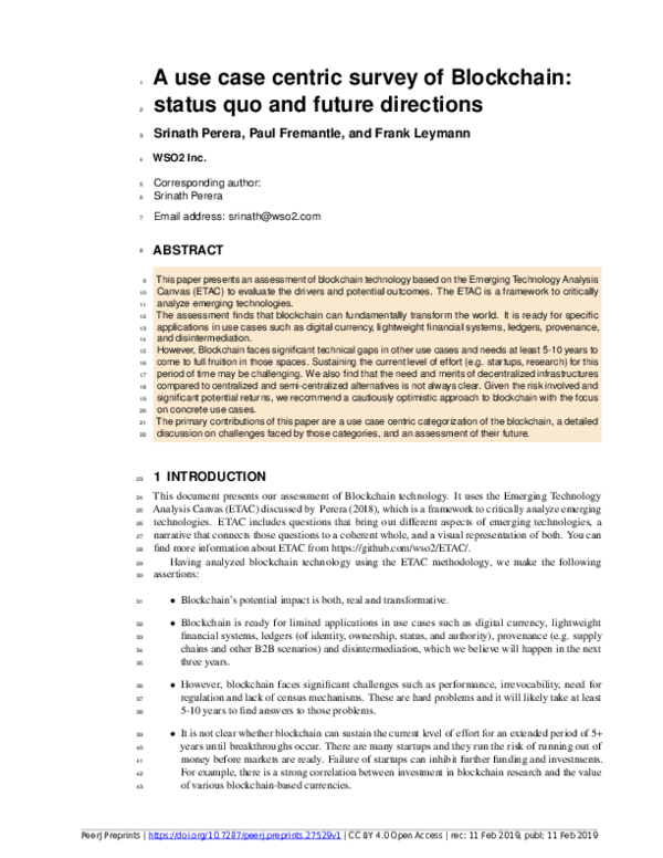 (PDF) A use case centric survey of Blockchain: status quo and future ...