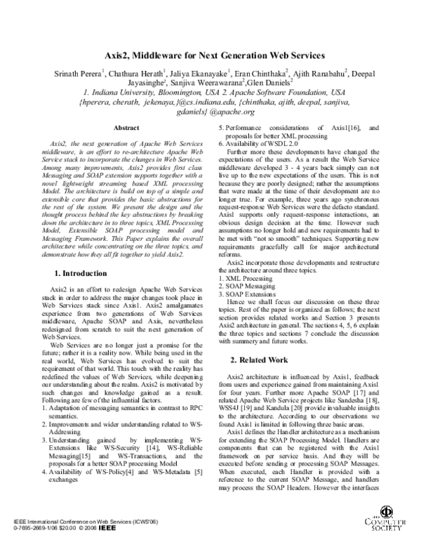 (PDF) Axis2, Middleware for Next Generation Web Services