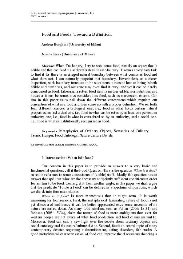 (PDF) Food and Foods : Toward a Definition