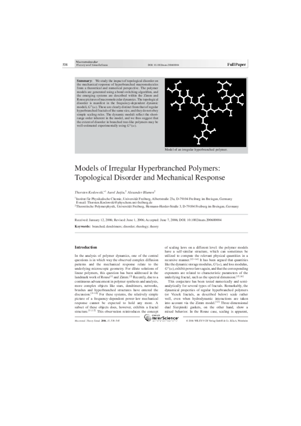 Models of Irregular Hyperbranched Polymers: Topological Disorder and ...