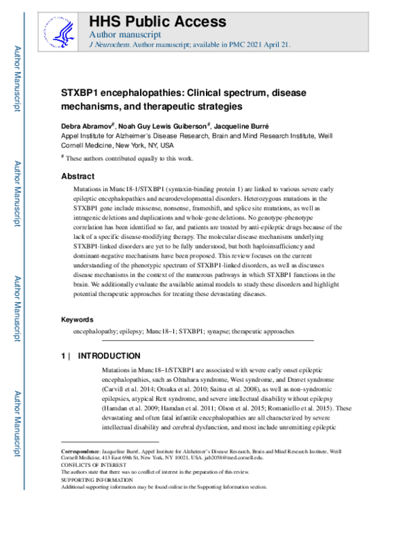(PDF) STXBP1 encephalopathies: Clinical spectrum, disease mechanisms ...