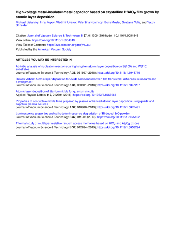 (PDF) High-voltage metal-insulator-metal capacitor based on crystalline ...