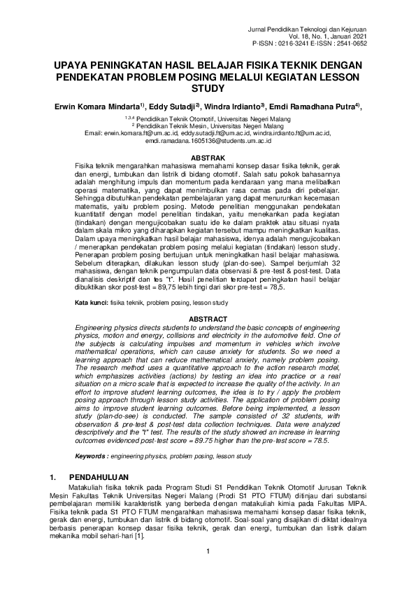 (PDF) Upaya Peningkatan Hasil Belajar Fisika Teknik Dengan Pendekatan ...