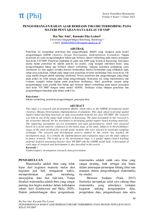 (PDF) Pengembangan Bahan Ajar Berbasis Inkuiri Terbimbing Pada Materi Penyajian Data Kelas VII ...