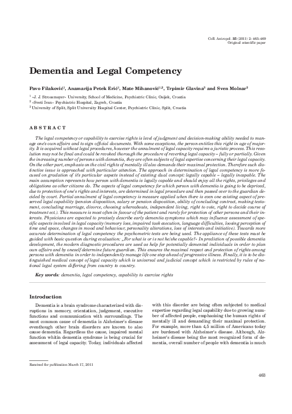 (PDF) Dementia and legal competency | Sven Molnar - Academia.edu