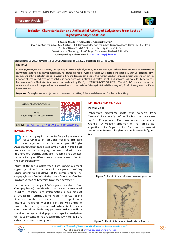 (PDF) Isolation, Characterization and Antibacterial Activity of ECDY ...