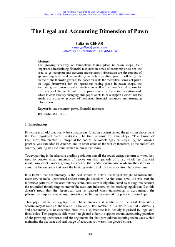 (PDF) The Legal and Accounting Dimension of Pawn