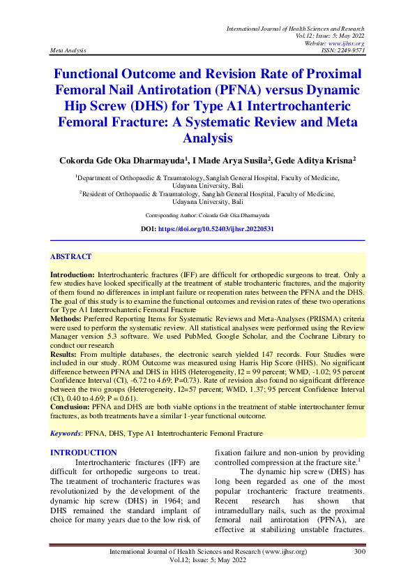 (PDF) Functional Outcome and Revision Rate of Proximal Femoral Nail ...