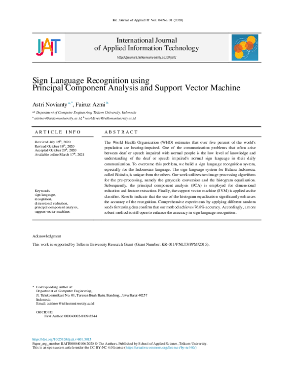 (PDF) Sign Language Recognition using Principal Component Analysis and Support Vector Machine ...