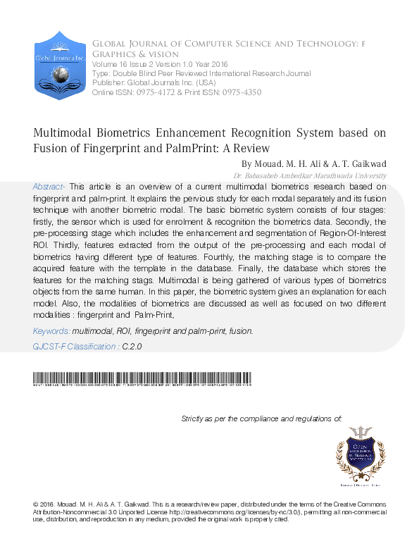 Pdf Multimodal Biometrics Enhancement Recognition System Based On Fusion Of Fingerprint And
