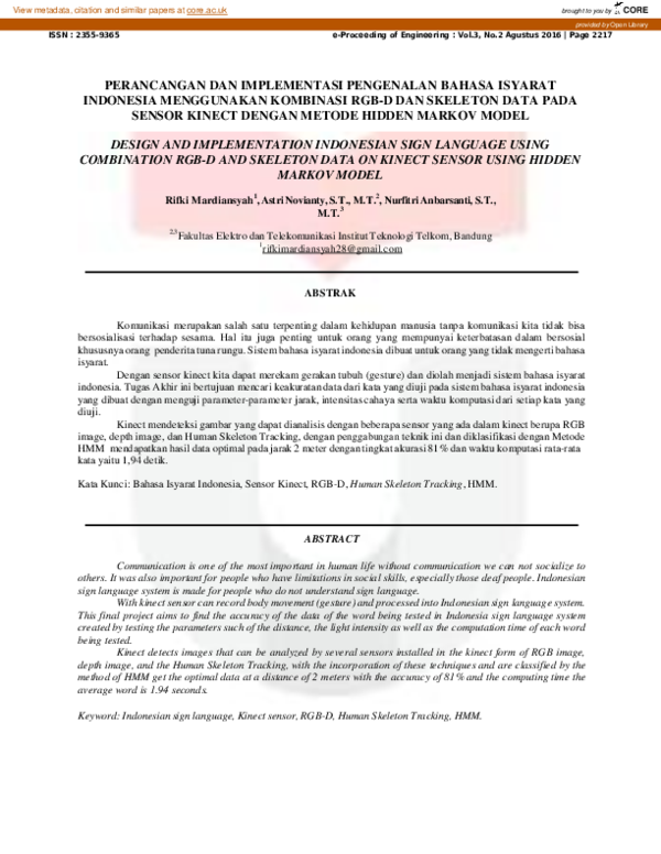 (PDF) Perancangan Dan Implementasi Pengenalan Bahasa Isyarat Indonesia Menggunakan Kombinasi Rgb ...