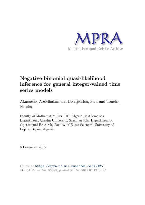 (PDF) Negative Binomial Quasi-Likelihood Inference for General Integer-Valued Time Series Models