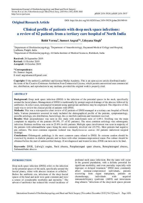 (PDF) Clinical profile of patients with deep neck space infections: a ...