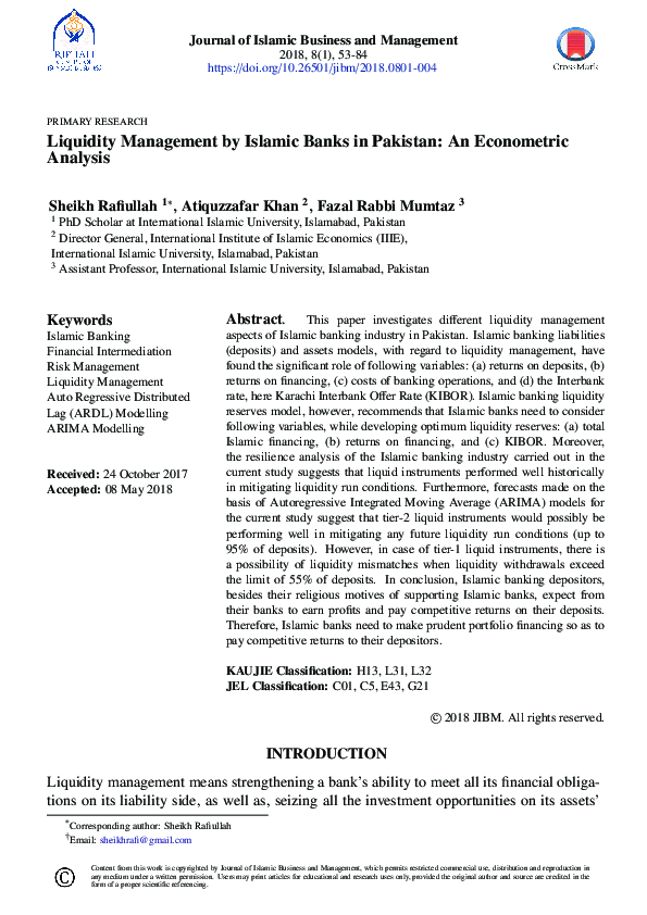 (PDF) Liquidity Management by Islamic Banks in Pakistan: An Econometric ...