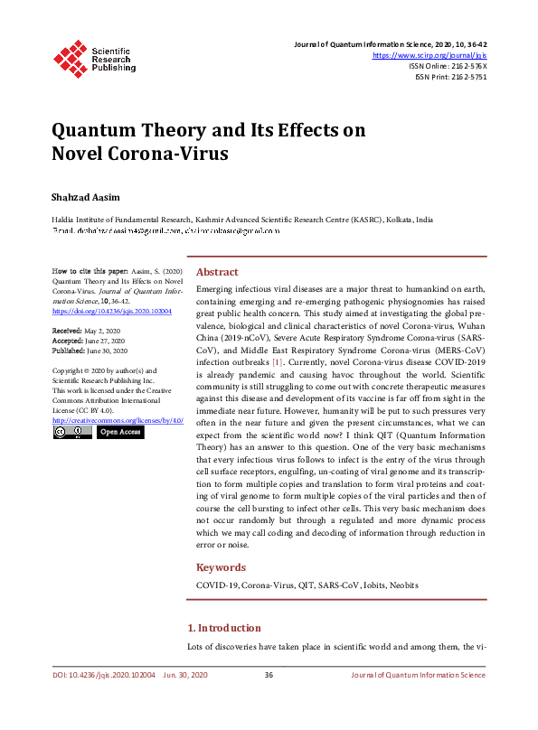 (PDF) Quantum Theory and Its Effects on Novel Corona-Virus