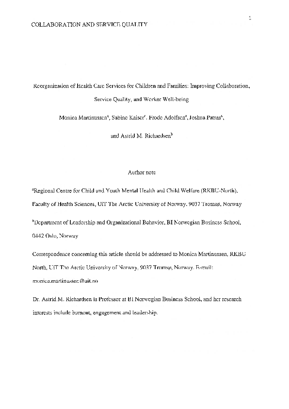 (PDF) Reorganisation of healthcare services for children and families ...