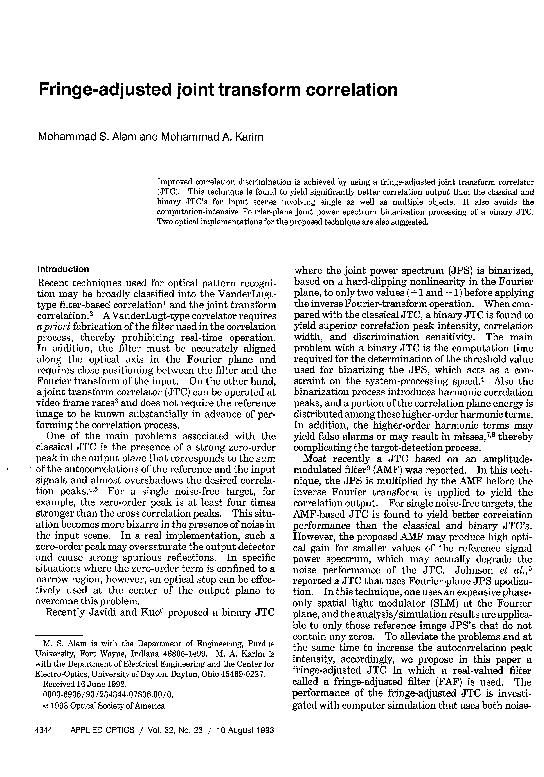 Pdf Fringe Adjusted Joint Transform Correlation Mohammad Karim 6461
