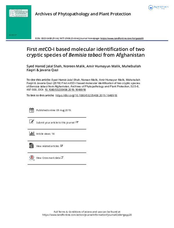 (PDF) First mtCO-I based molecular identification of two cryptic species of Bemisia tabaci from ...