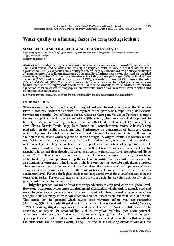 (PDF) Water quality as a limiting factor for irrigated agriculture