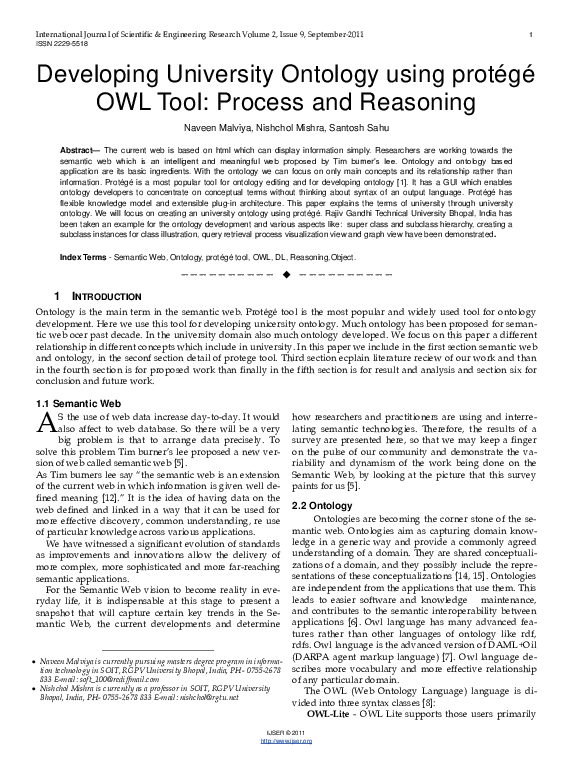 (PDF) Developing University Ontology using protégé OWL Tool: Process and Reasoning