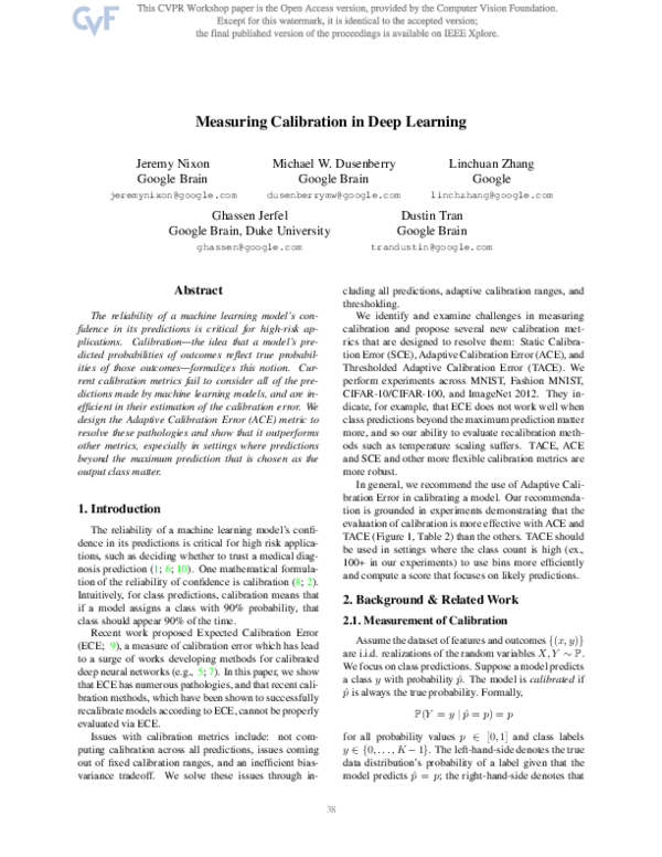 Pdf Measuring Calibration In Deep Learning