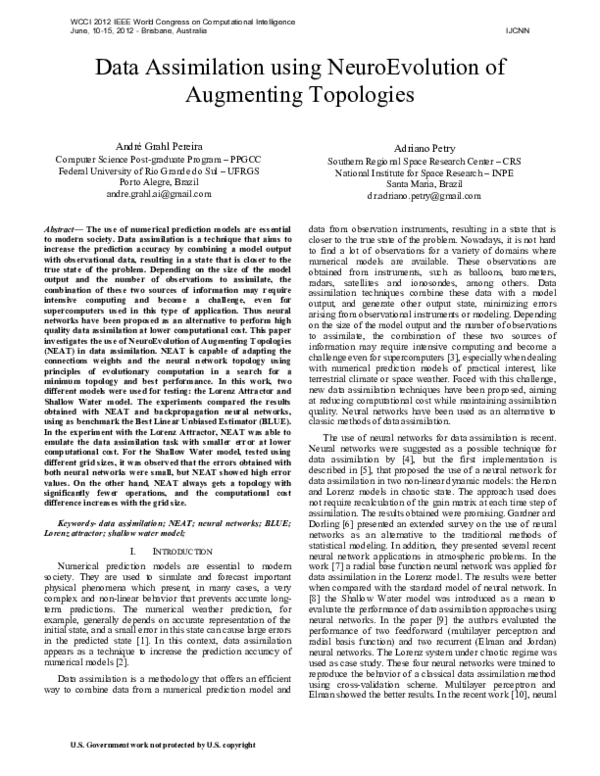 (PDF) Data assimilation using NeuroEvolution of Augmenting Topologies