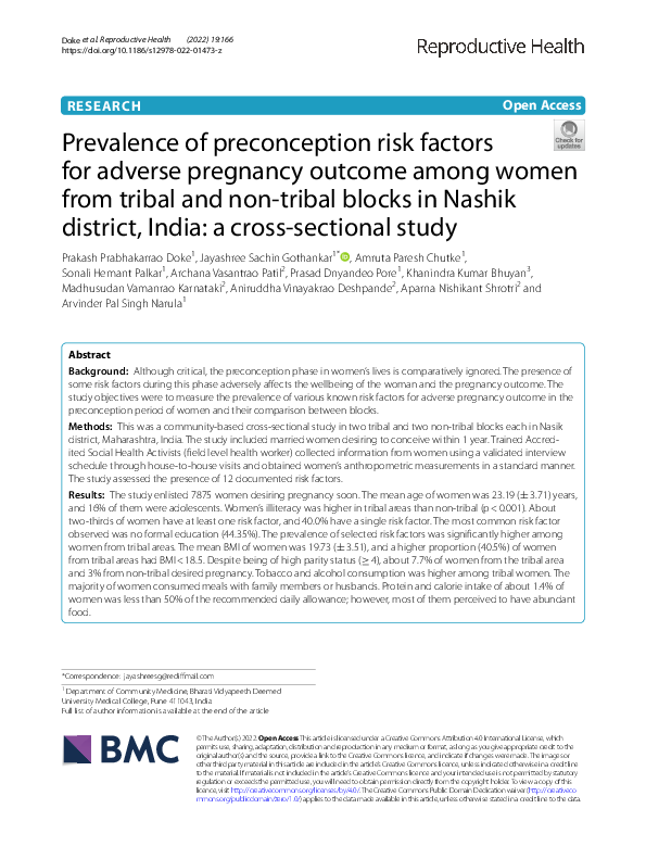 (PDF) Prevalence of preconception risk factors for adverse pregnancy ...