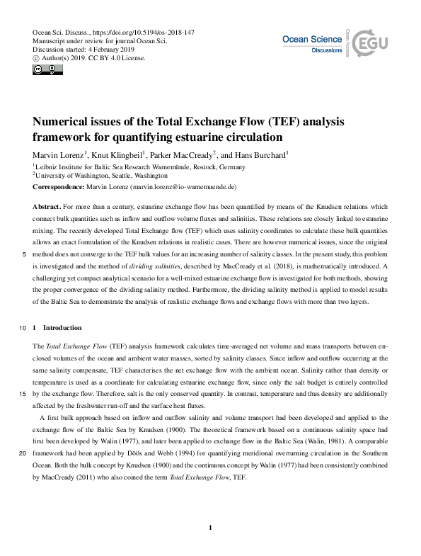 (PDF) Numerical issues of the Total Exchange Flow (TEF) analysis framework for quantifying ...