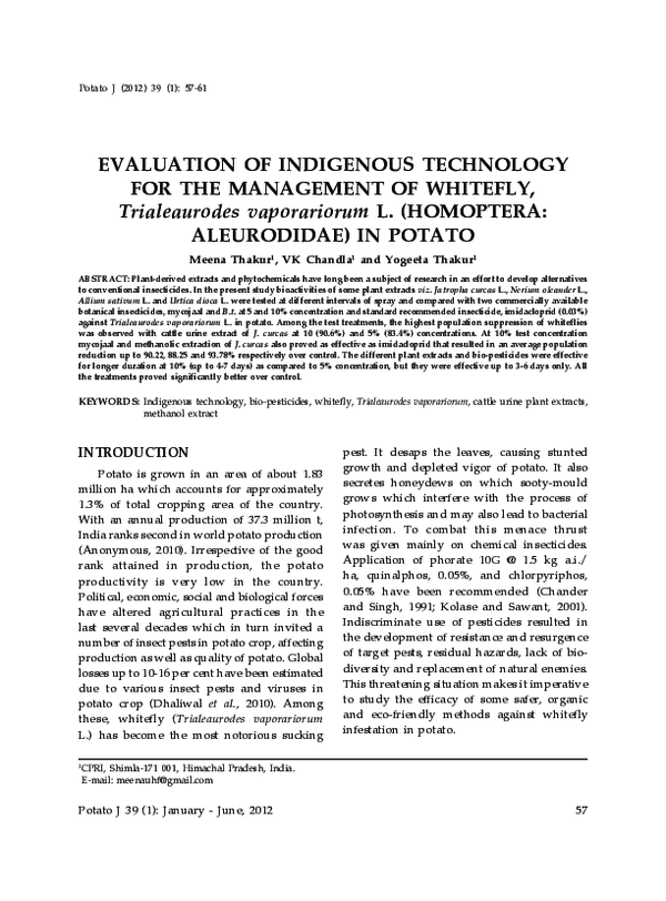 (PDF) EVALUATION OF INDIGENOUS TECHNOLOGY FOR THE MANAGEMENT OF ...