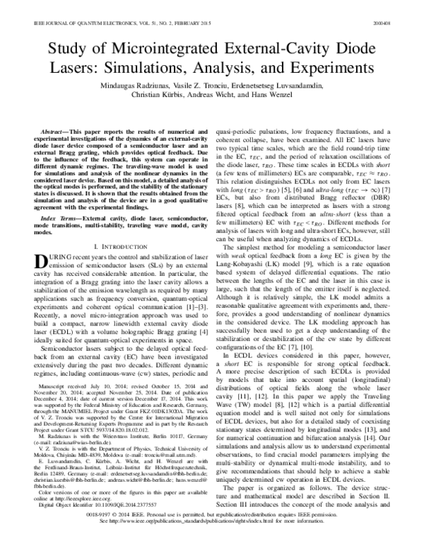 (PDF) Study of Microintegrated External-Cavity Diode Lasers: Simulations, Analysis, and Experiments