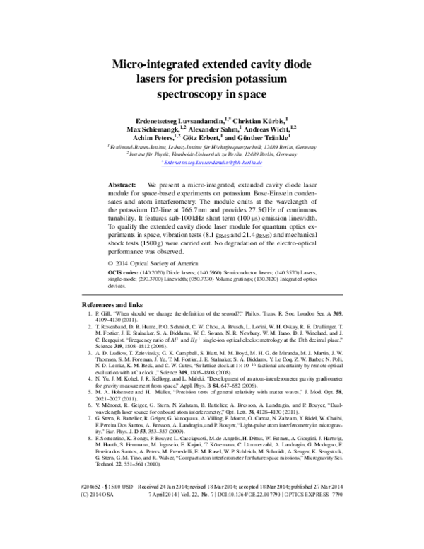 (PDF) Micro-integrated extended cavity diode lasers for precision ...