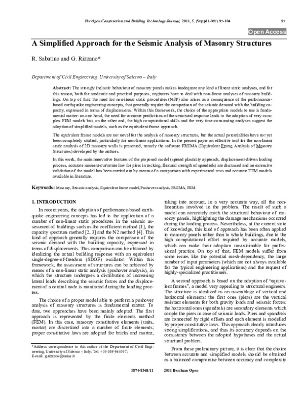 (PDF) A Simplified Approach for the Seismic Analysis of Masonry Structures