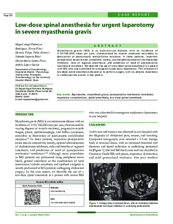 (PDF) Low-dose spinal anesthesia for urgent laparotomy in severe ...