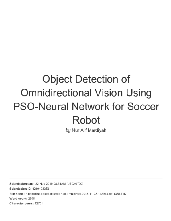 (PDF) Object Detection of Omnidirectional Vision Using PSO-Neural Network for Soccer Robot ...