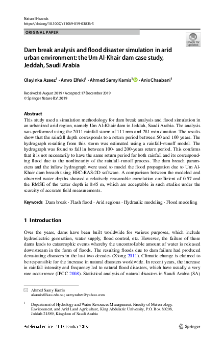 (PDF) Dam break analysis and flood disaster simulation in arid urban ...