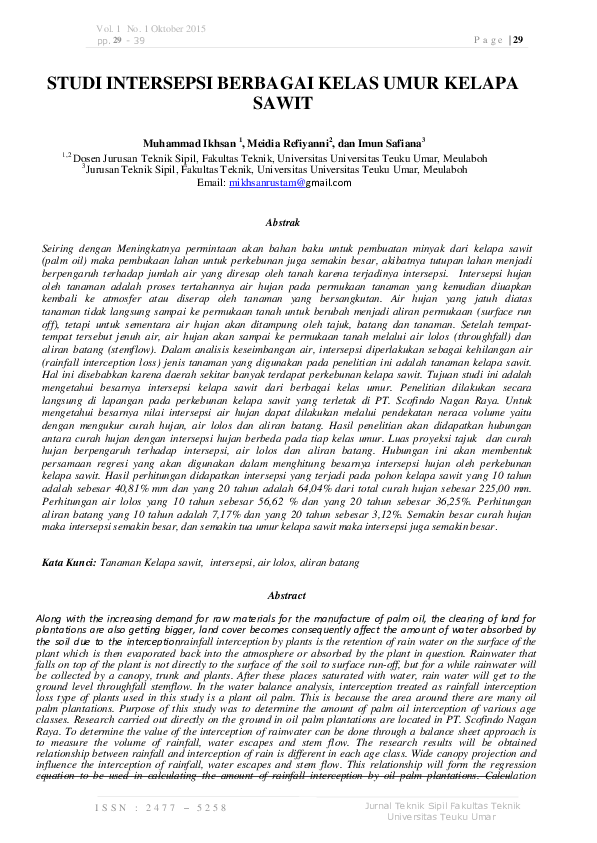 (PDF) Studi Intersepsi Berbagai Kelas Umur Kelapa Sawit