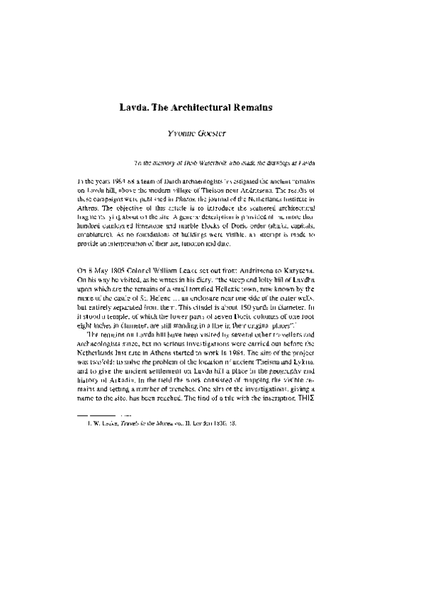 (PDF) Lavda. The Architectural Remains | Yvonne Goester - Academia.edu