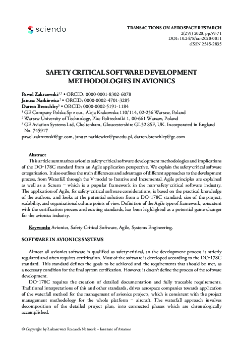 Pdf Safety Critical Software Development Methodologies In Avionics