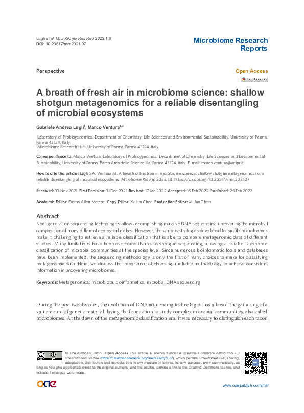 (PDF) A breath of fresh air in microbiome science: shallow shotgun metagenomics for a reliable ...