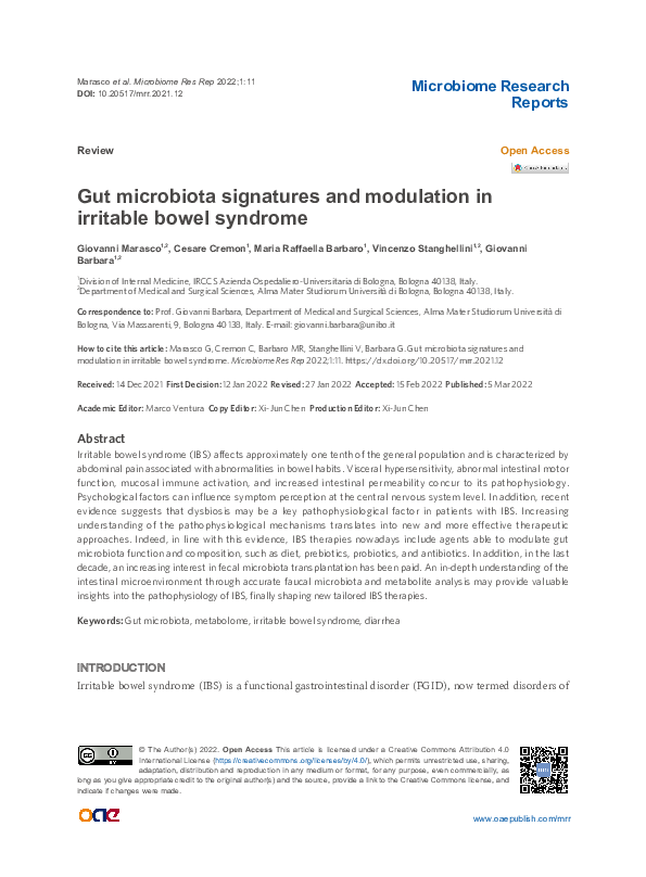 (PDF) Gut microbiota signatures and modulation in irritable bowel syndrome